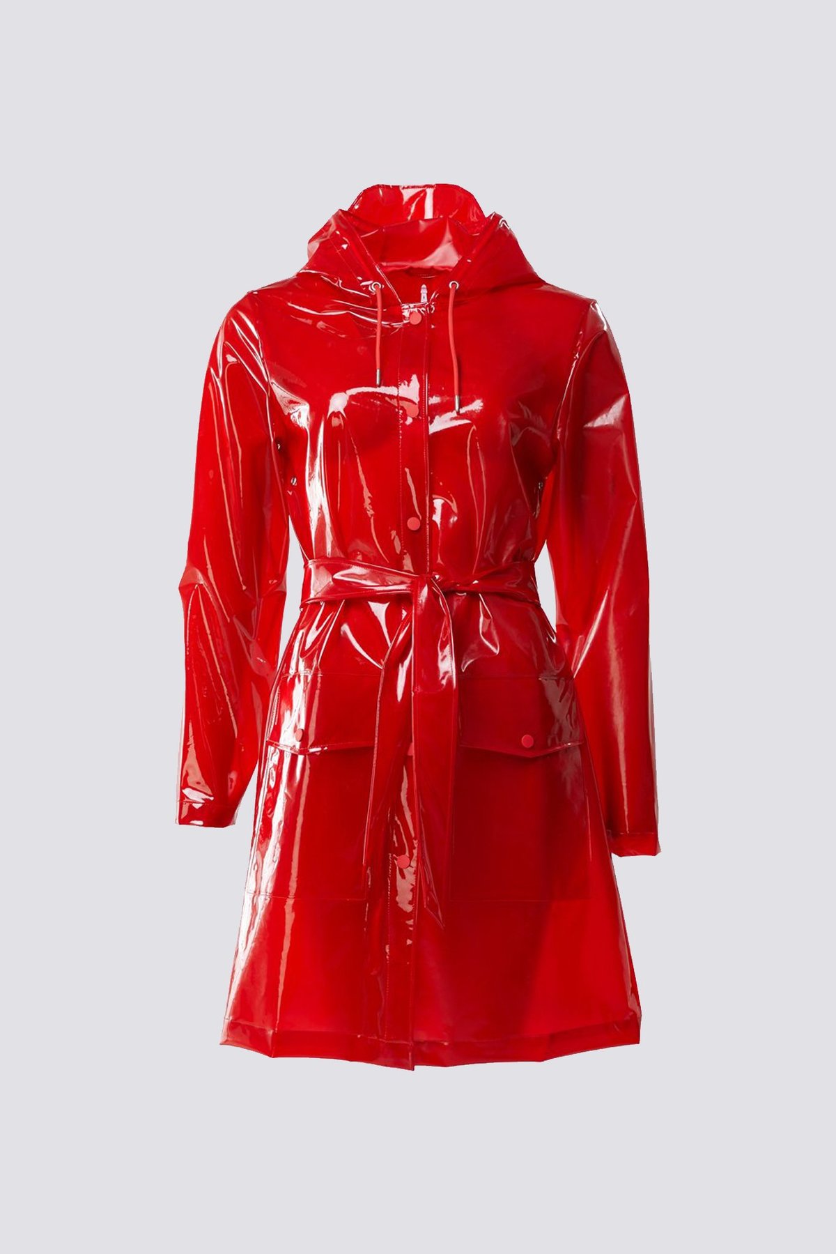 Rains Transparent Belt Jacket - Glossy Red | Garmentory