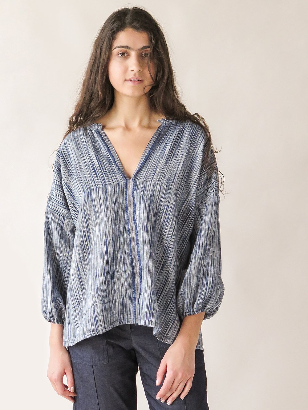 Erica Tanov patricia blouse - indigo sketch stripe | Garmentory
