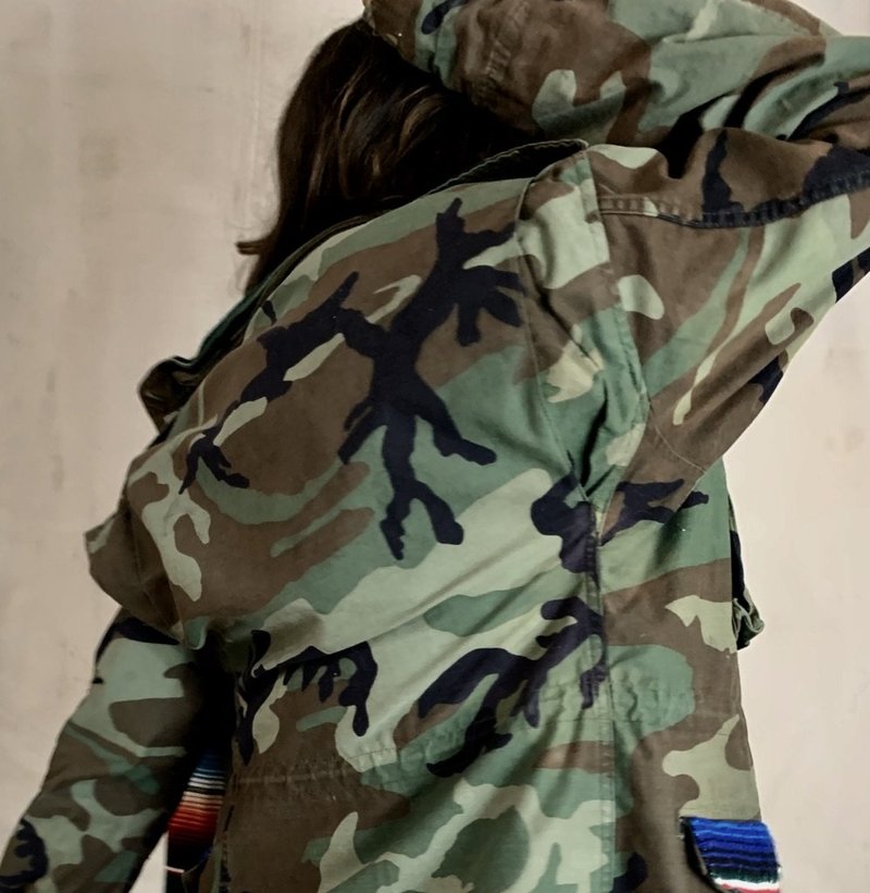 Vintage Up cycled Army Jacket with Serape | Garmentory