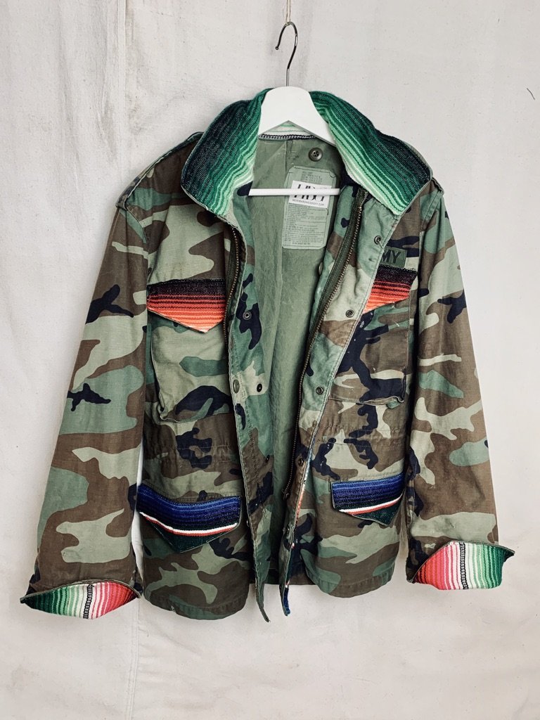 Vintage Up cycled Army Jacket with Serape | Garmentory