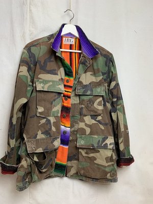 Vintage Up cycled army Jacket with Serape | Garmentory