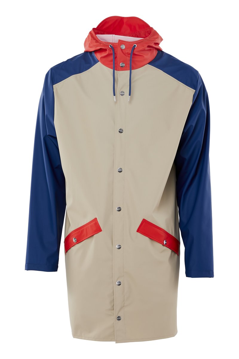 Rains Colour Block Long Jacket - Beige/True Blue | Garmentory
