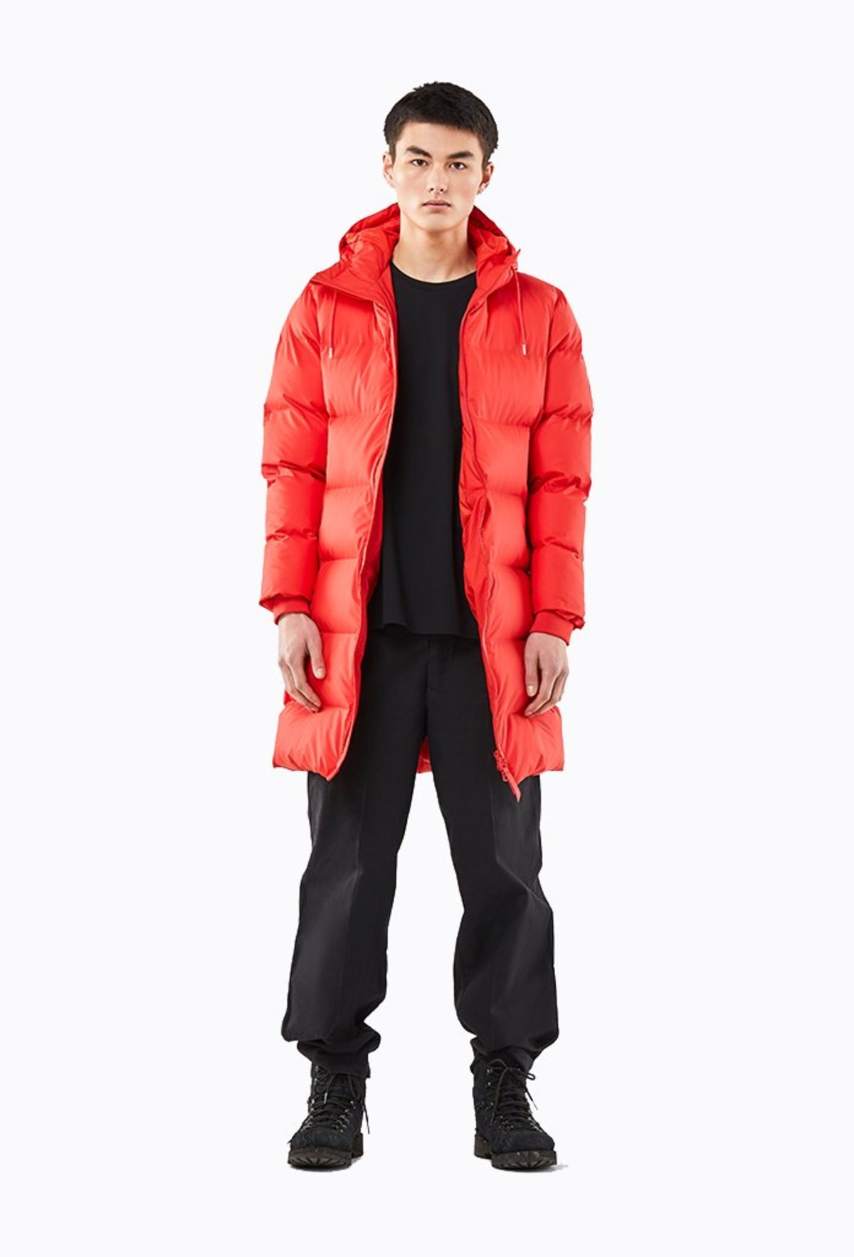 Rains Long Puffer Jacket - Red | Garmentory