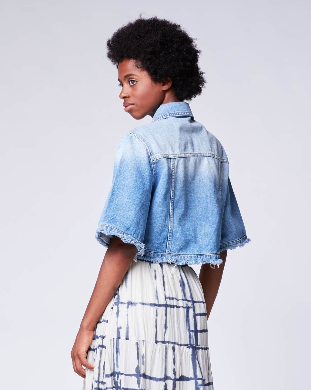 Amici by Baci Raw Edge Distress Jacket - Denim | Garmentory