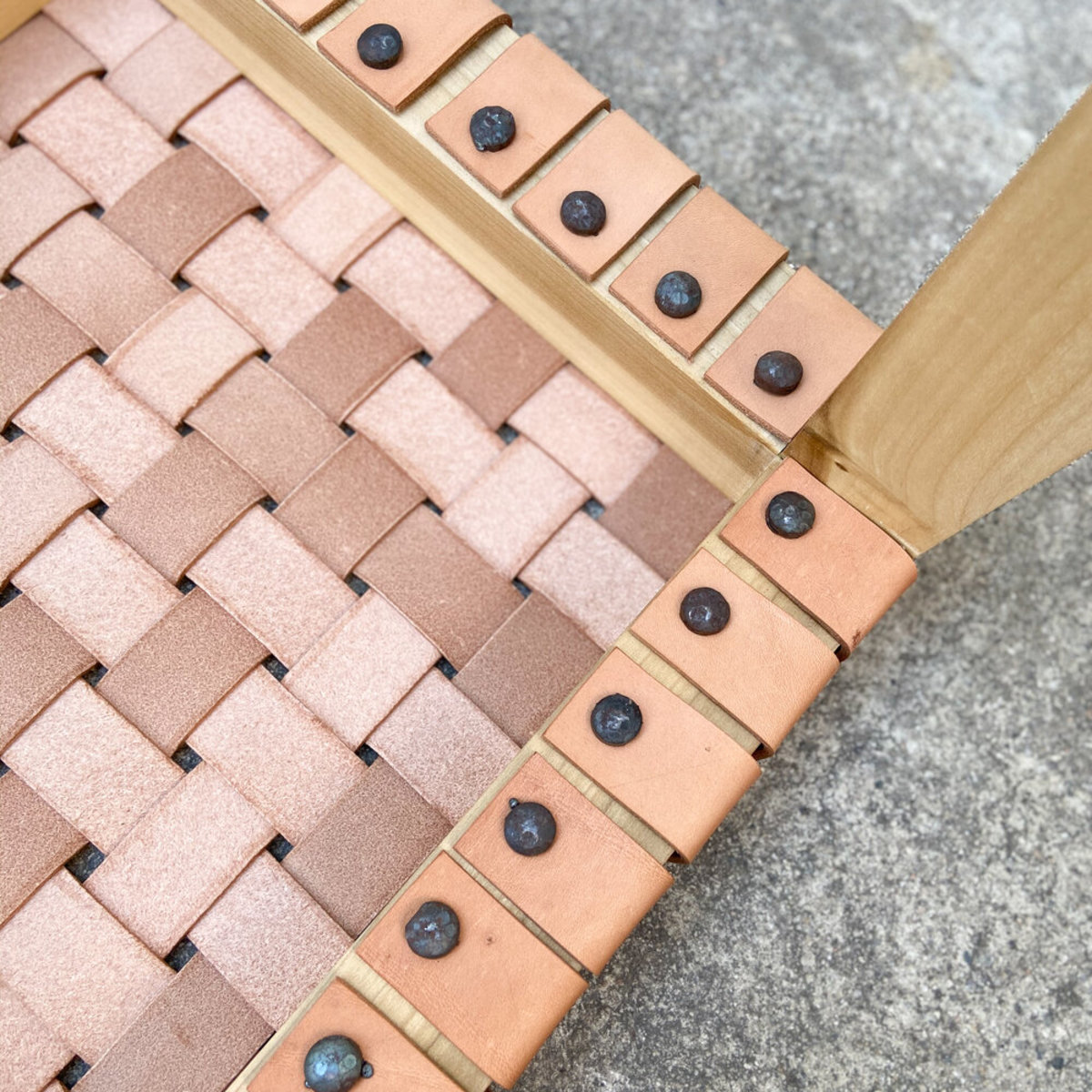 Made Solid Thin Weave Leather and Wood Stool | Garmentory