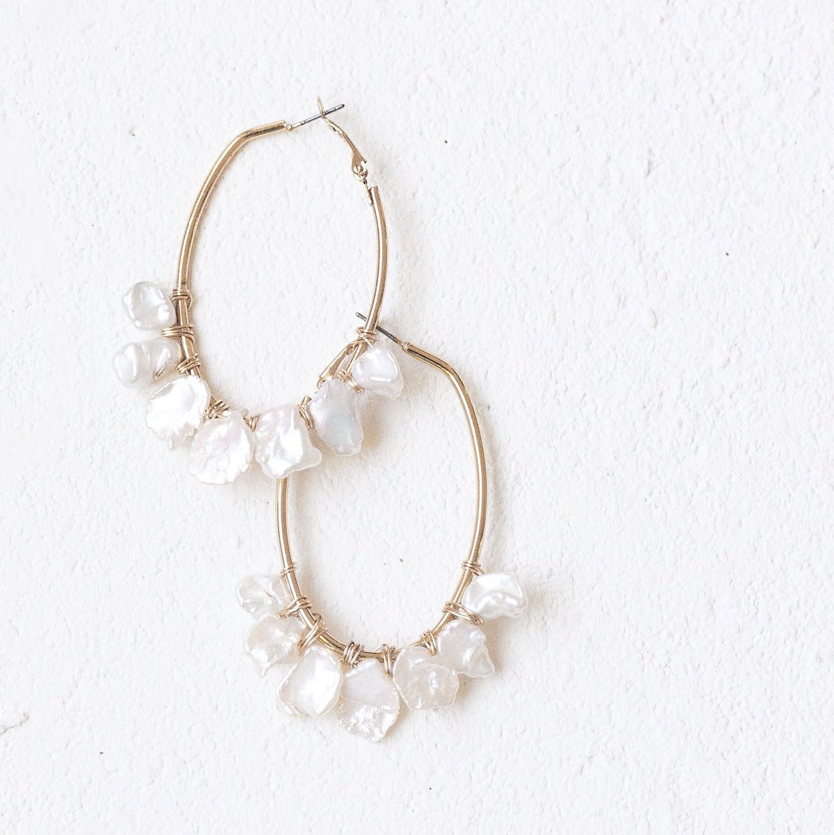 A. B. Ellie Freshwater Pearl Oblong Hoops - Gold Plated | Garmentory