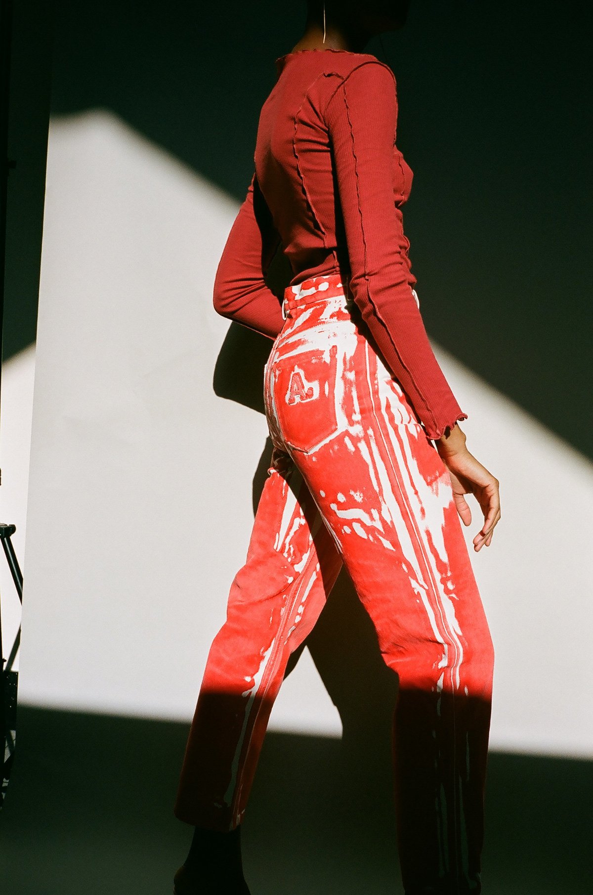 Anntian Screenprint Denim Pant - White/Cherry Red | Garmentory