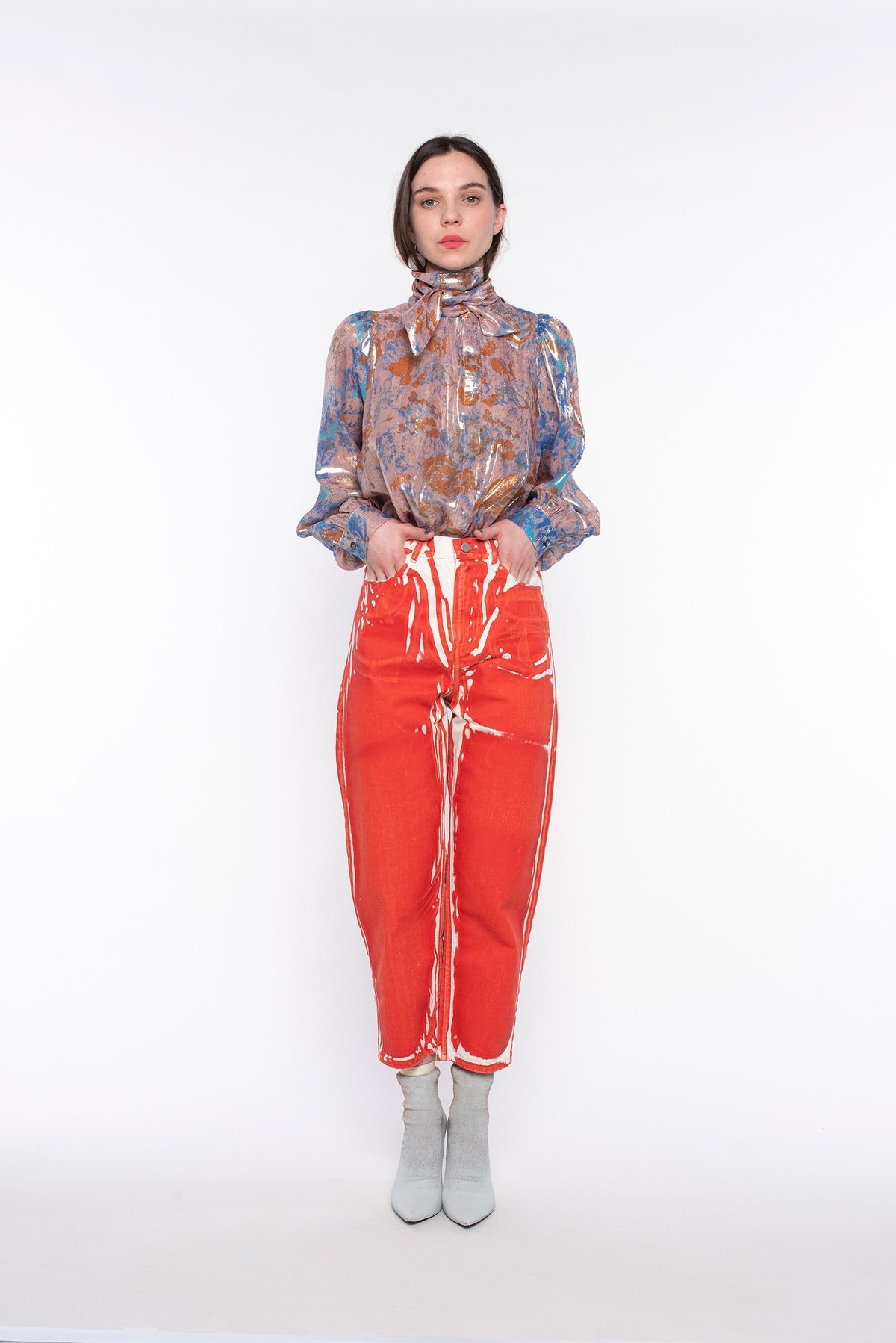 Anntian Screenprint Denim Pant - White/Cherry Red | Garmentory