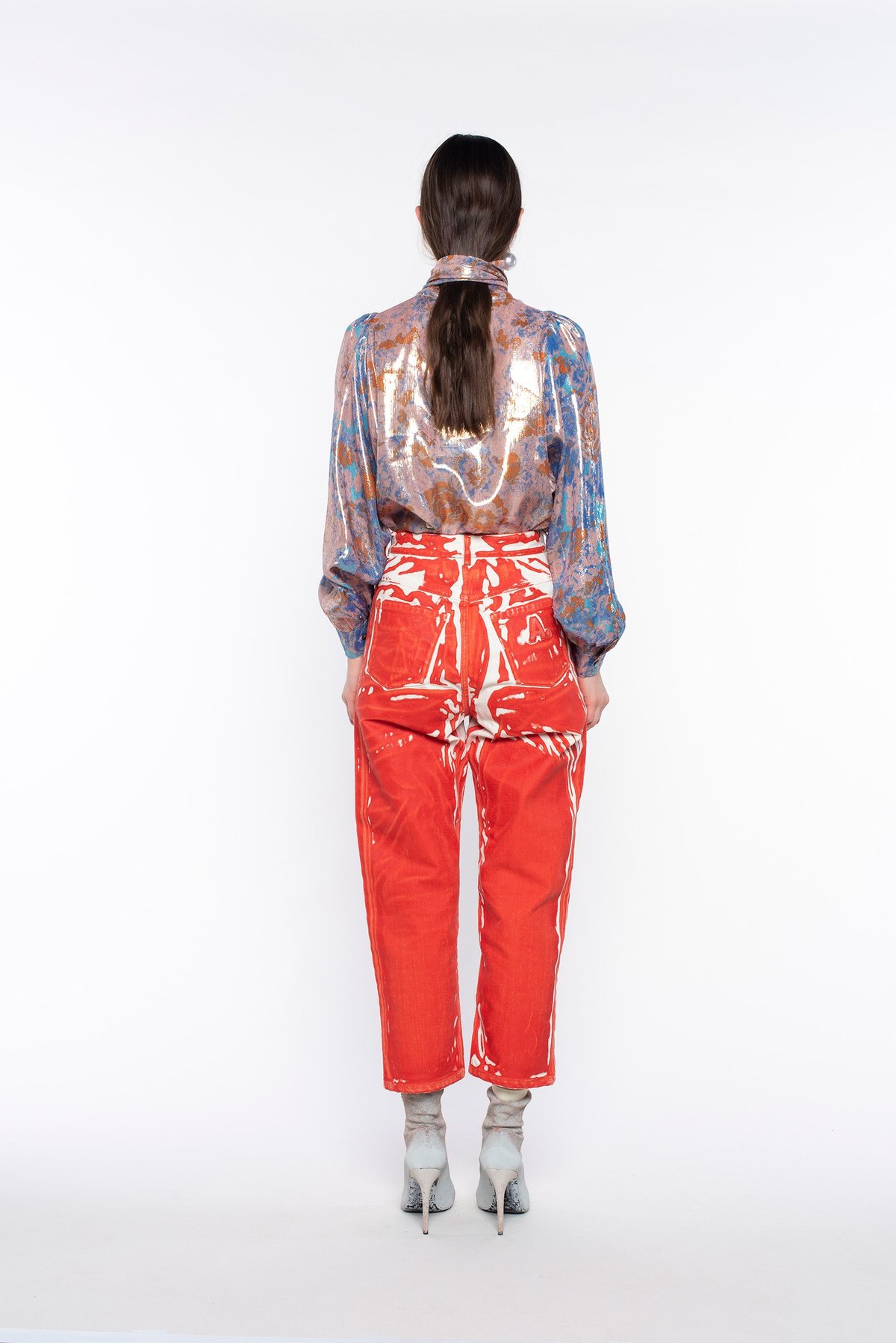 Anntian Screenprint Denim Pant - White/Cherry Red | Garmentory