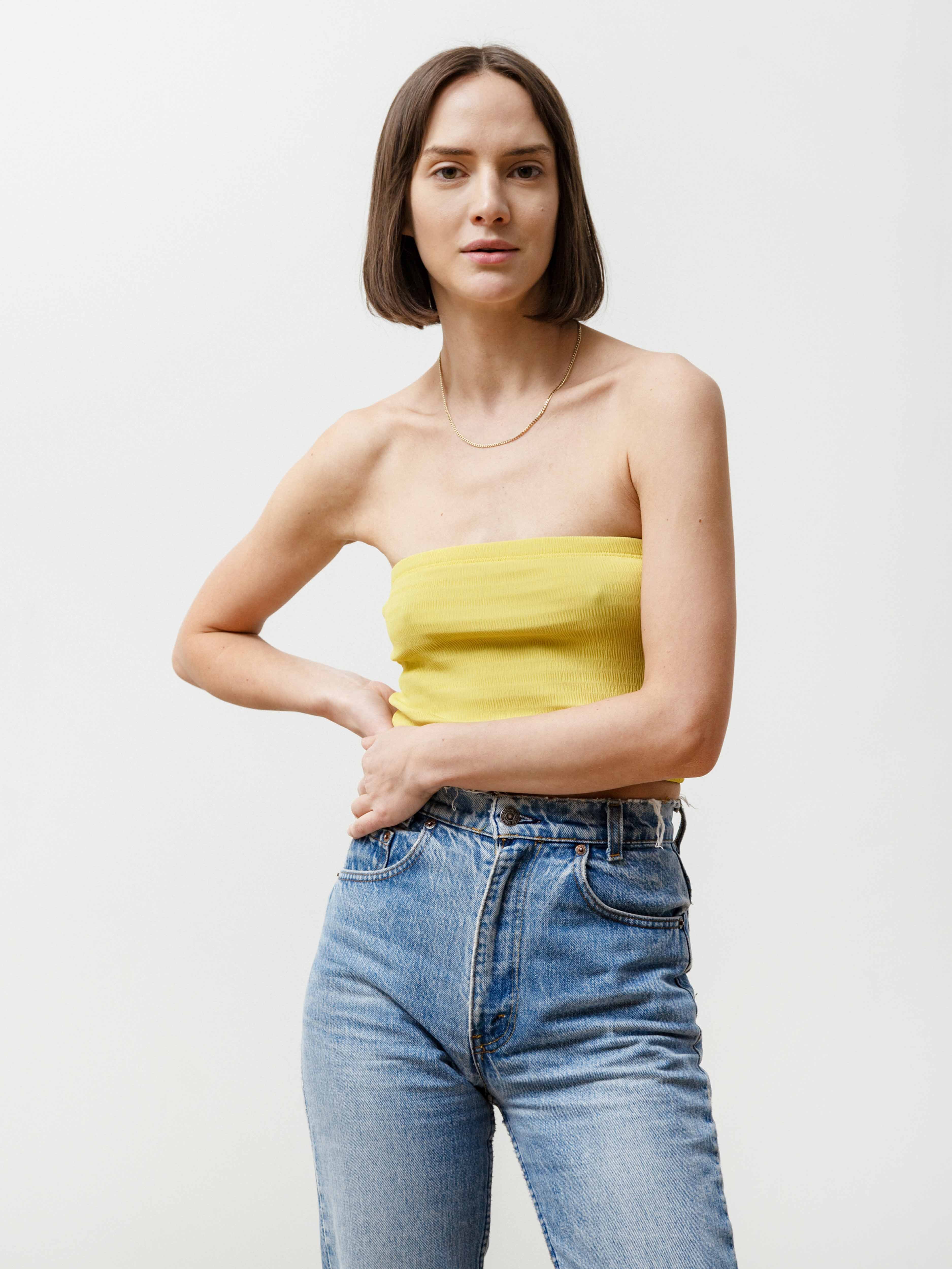 tube top - pleated chiffon sunshine yellow | Garmentory