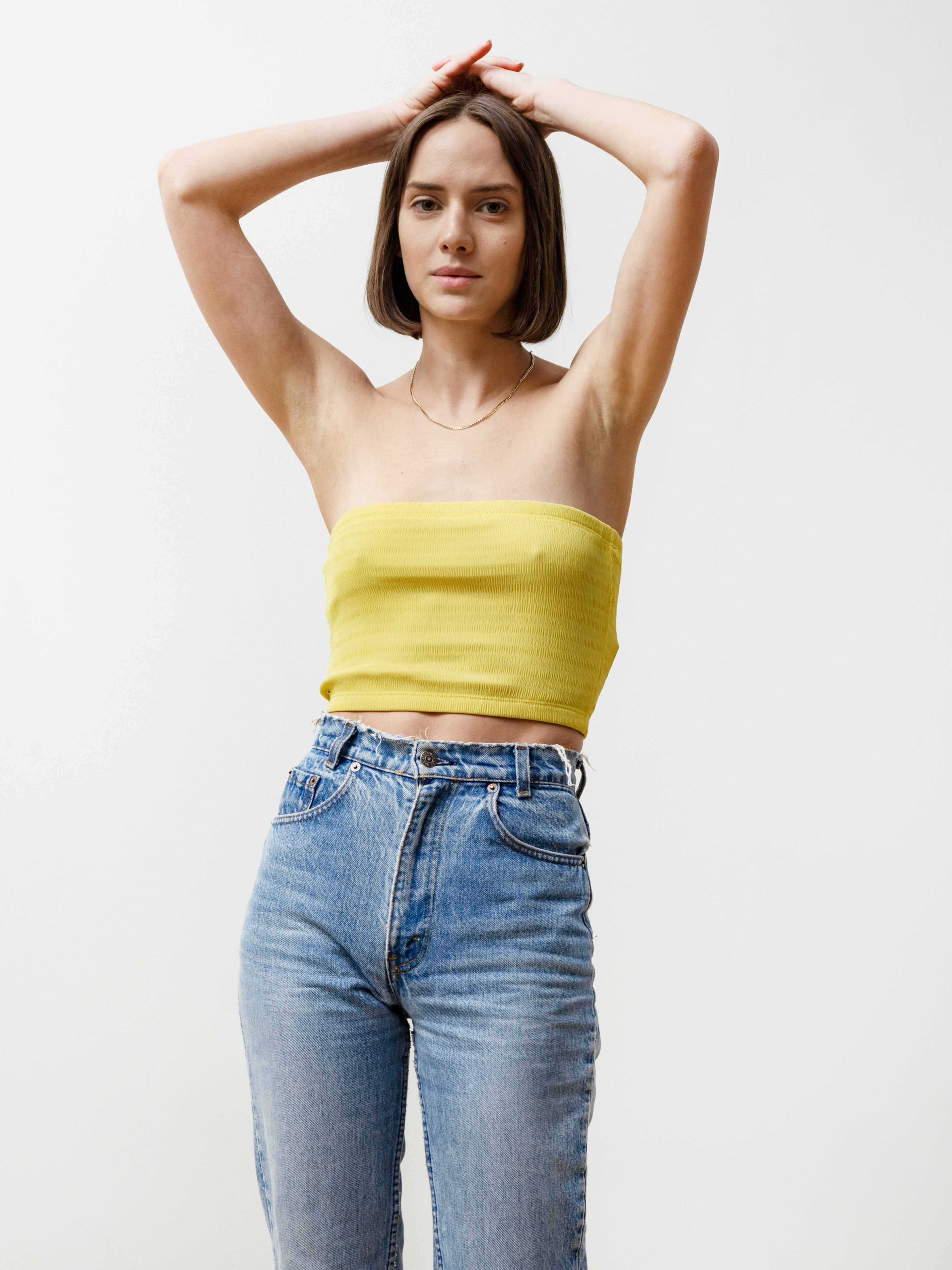 tube top - pleated chiffon sunshine yellow | Garmentory