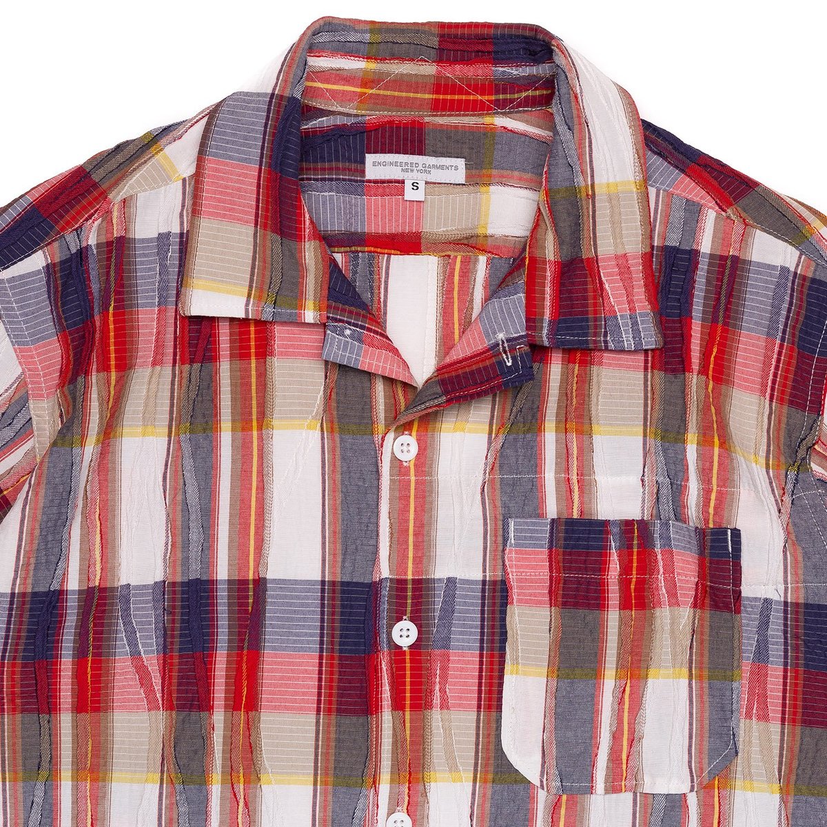 Engineered Garments Cotton Crepe Camp Shirt - Red/White Check | Garmentory