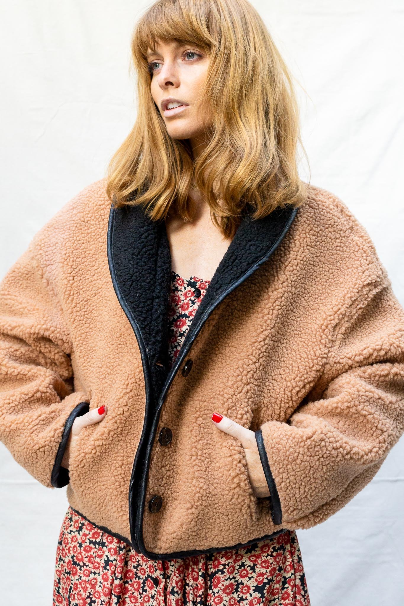 Moon River Sherpa Button Front Jacket - Taupe | Garmentory