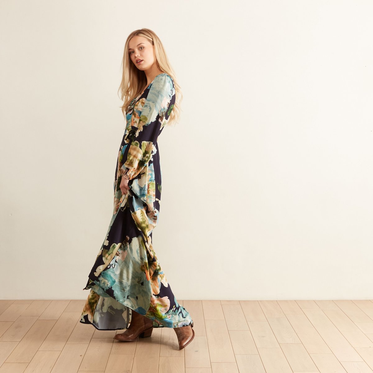 THE ODELLS Simone Maxi Wrap Dress - Indigo | Garmentory