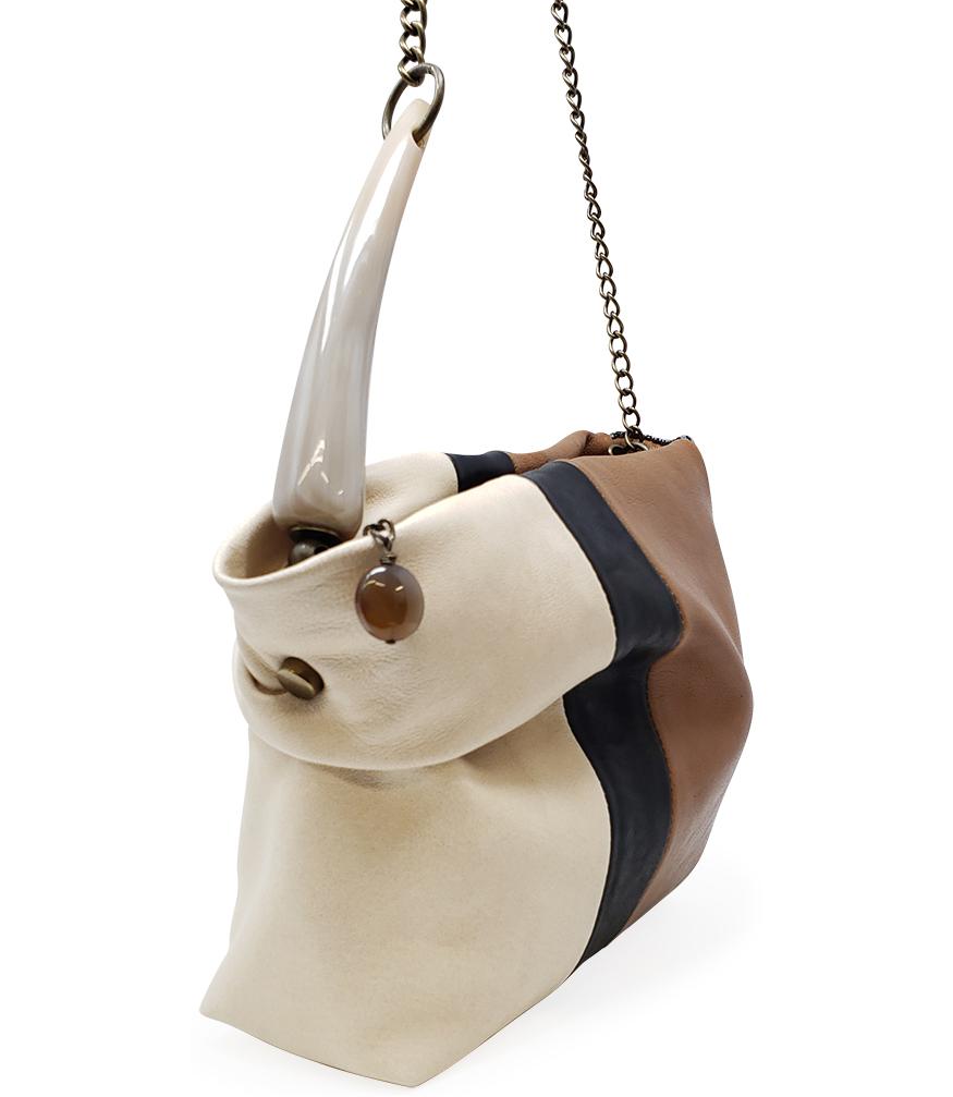 Laura B KIM STRIPPED PLEATED SHLD BAG - TAN/BLACK | Garmentory