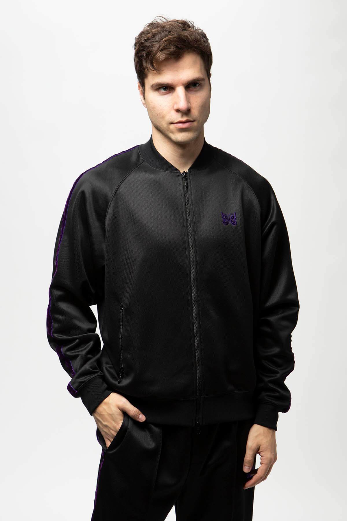Needles Side Line Rib Collar Jacket - Black/Purple | Garmentory
