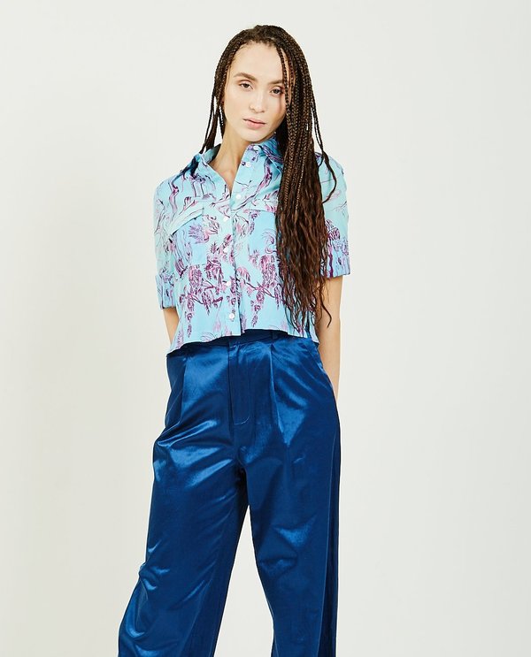 cheap store black jean shorts NWT STAUD Printed Rue Top