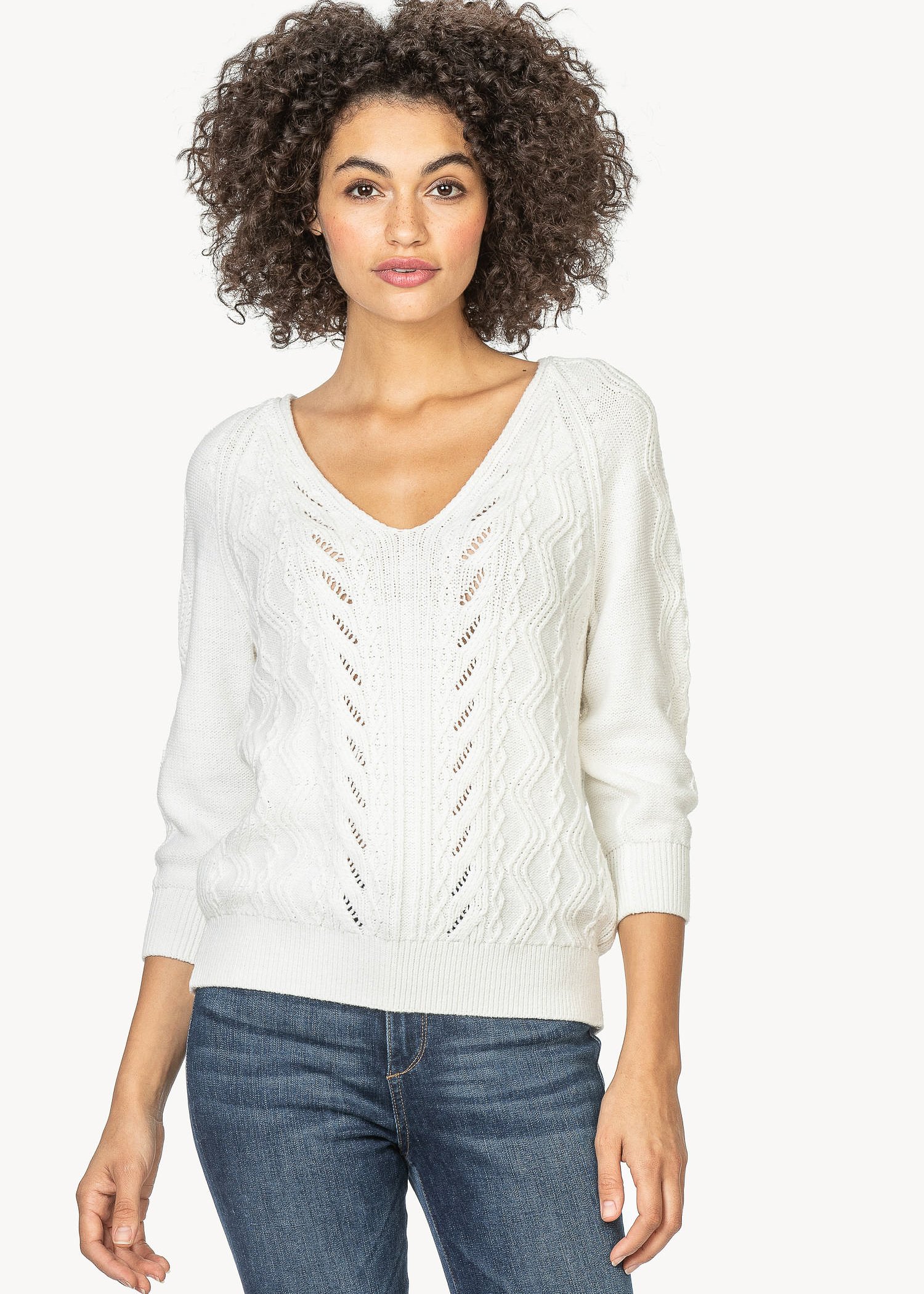 Lilla P. Mixed Stitch V Neck Sweater - white | Garmentory