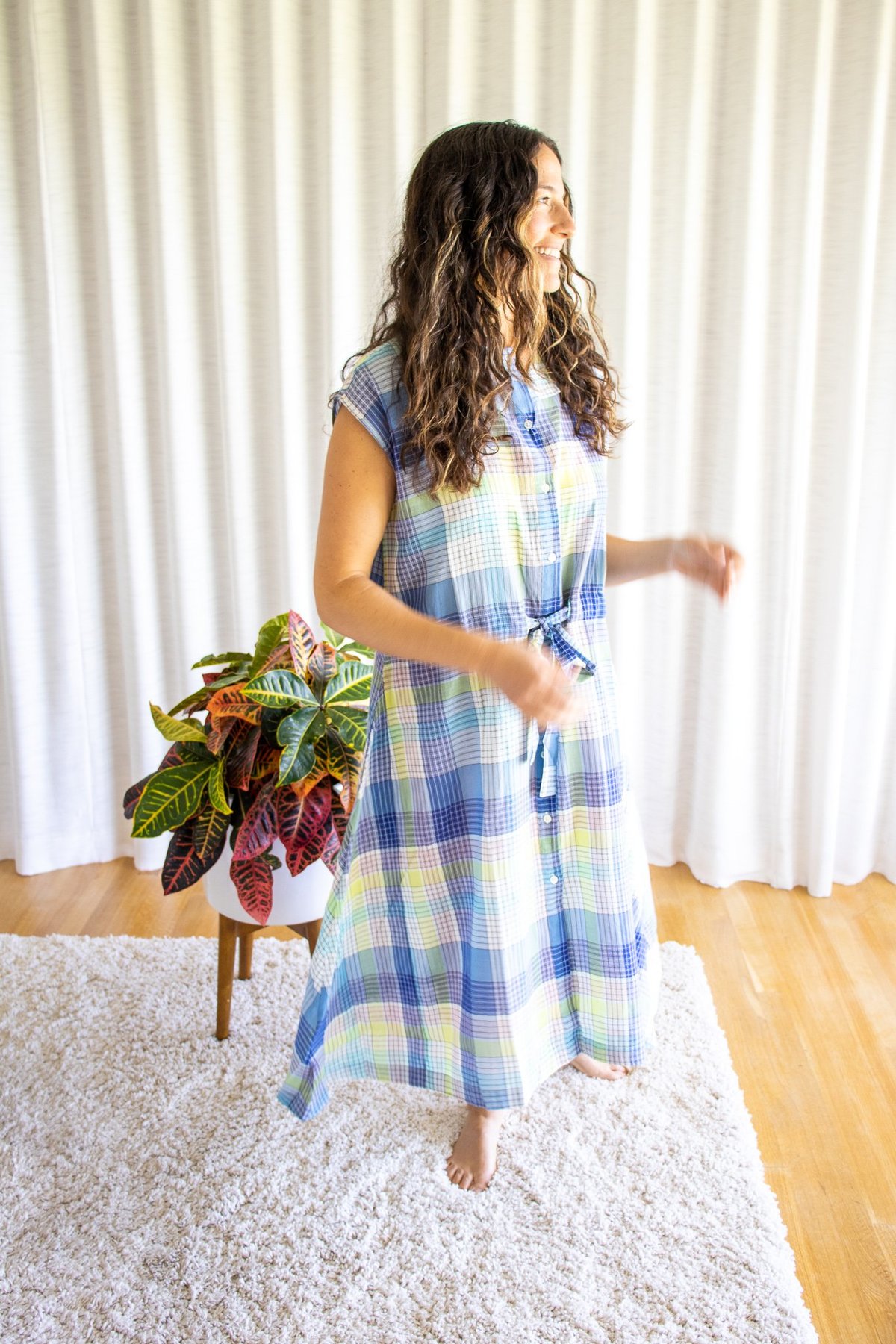 Mii Collection Handwoven Check Pattern Dress - Blue | Garmentory