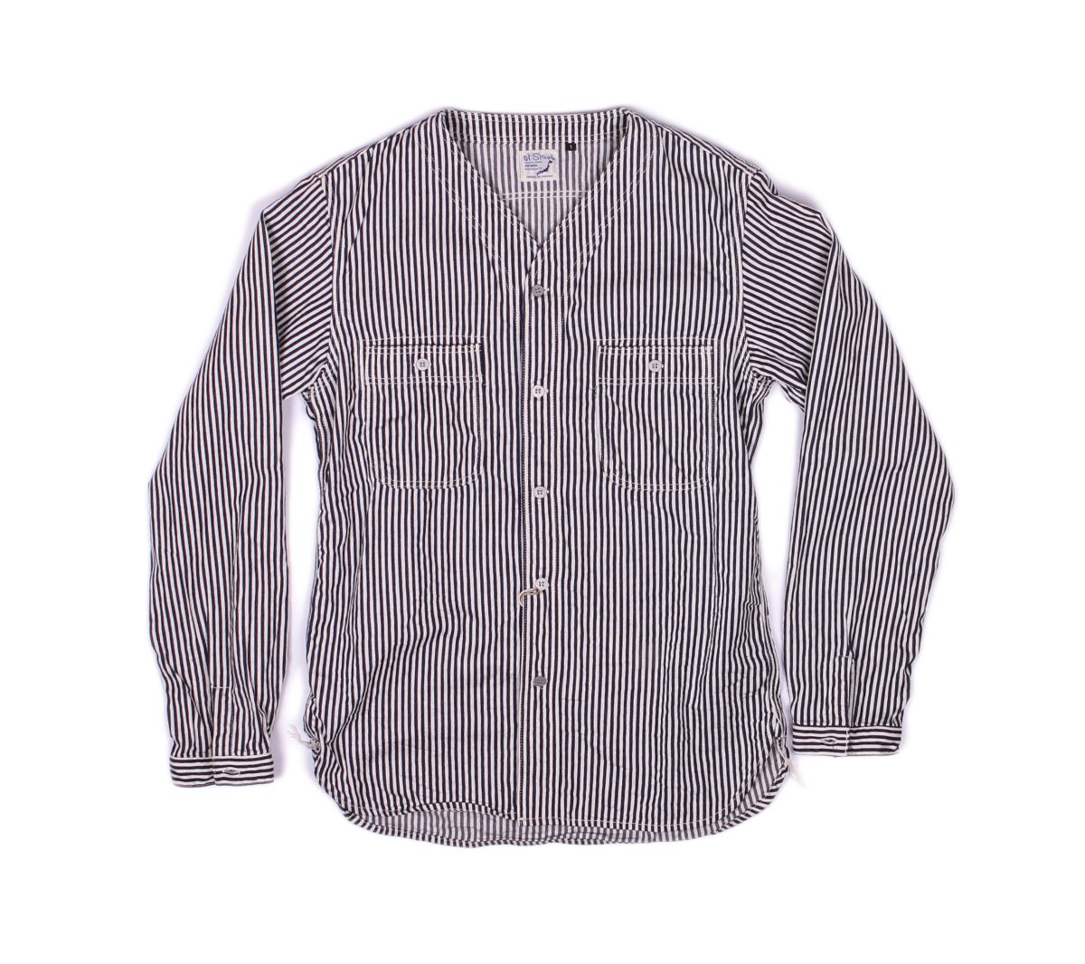 Orslow No Collar Shirt - Hickory Stripe | Garmentory