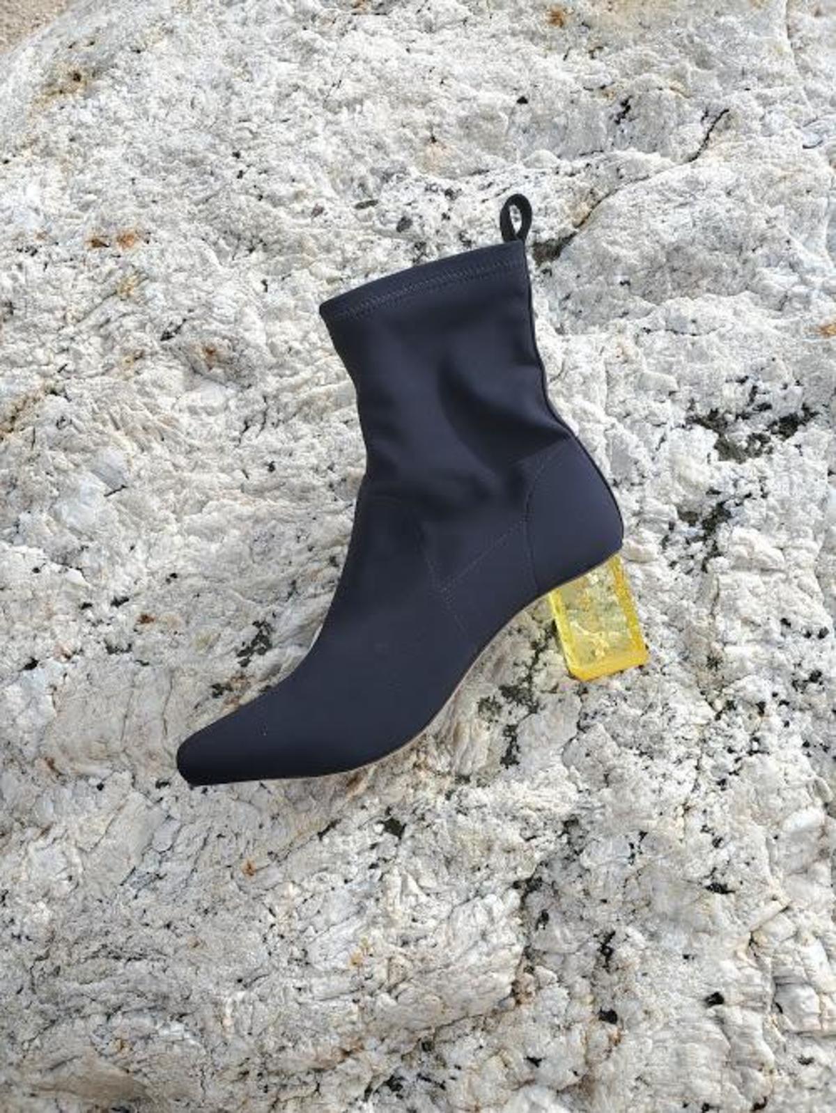 Nomia Binx Matte Lycra Boot - Black/Citrine Heel | Garmentory