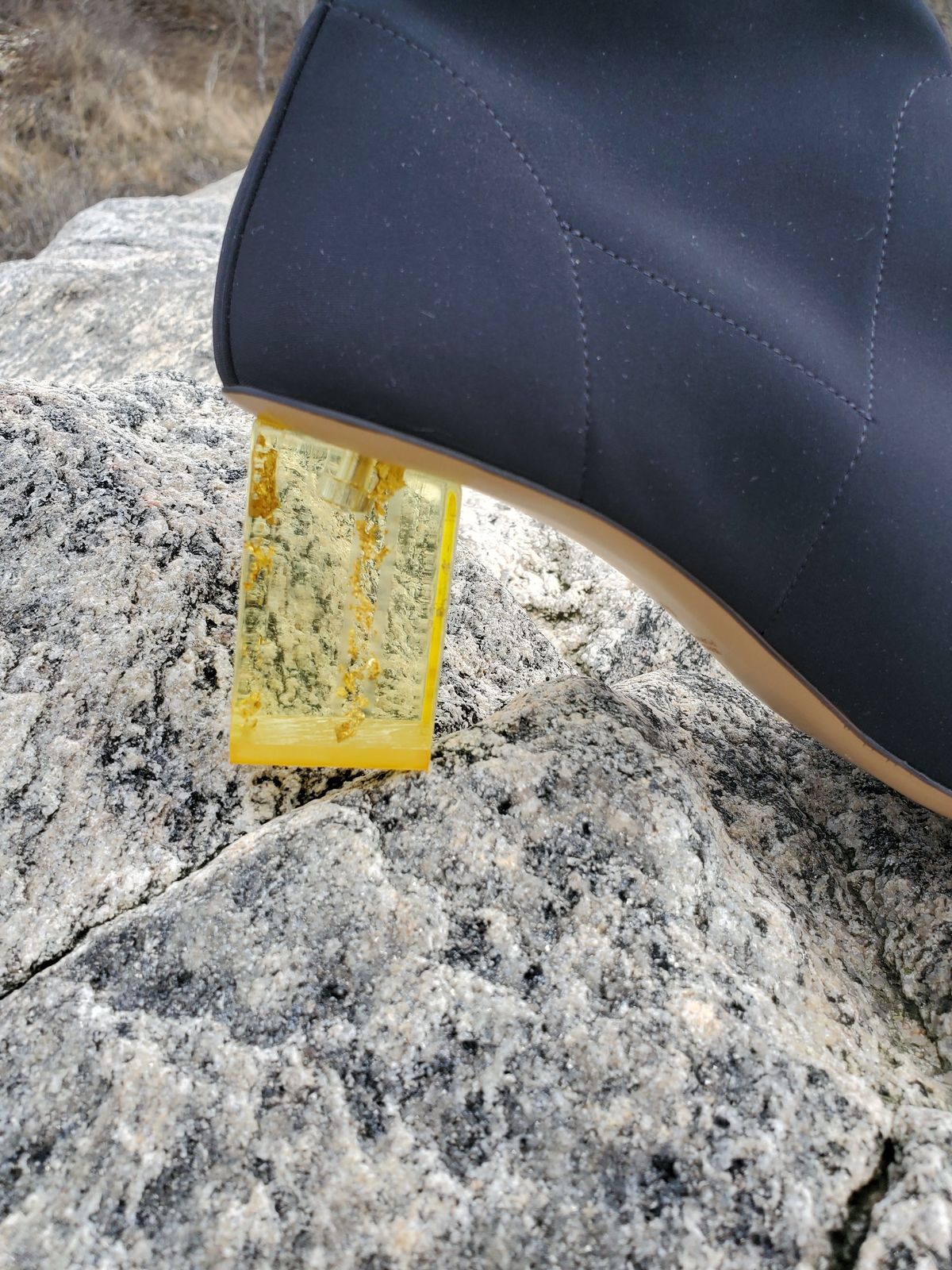 Nomia Binx Matte Lycra Boot - Black/Citrine Heel | Garmentory