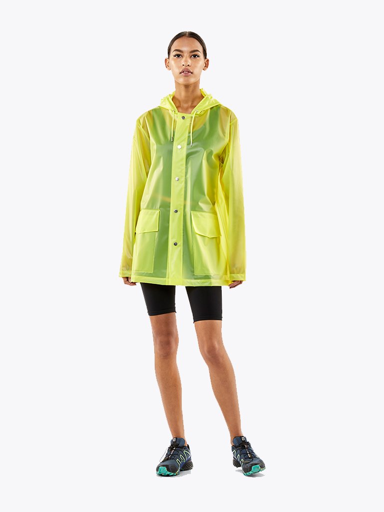 unisex Rains LTD Short Hooded Coat - Foggy Neon Yellow | Garmentory