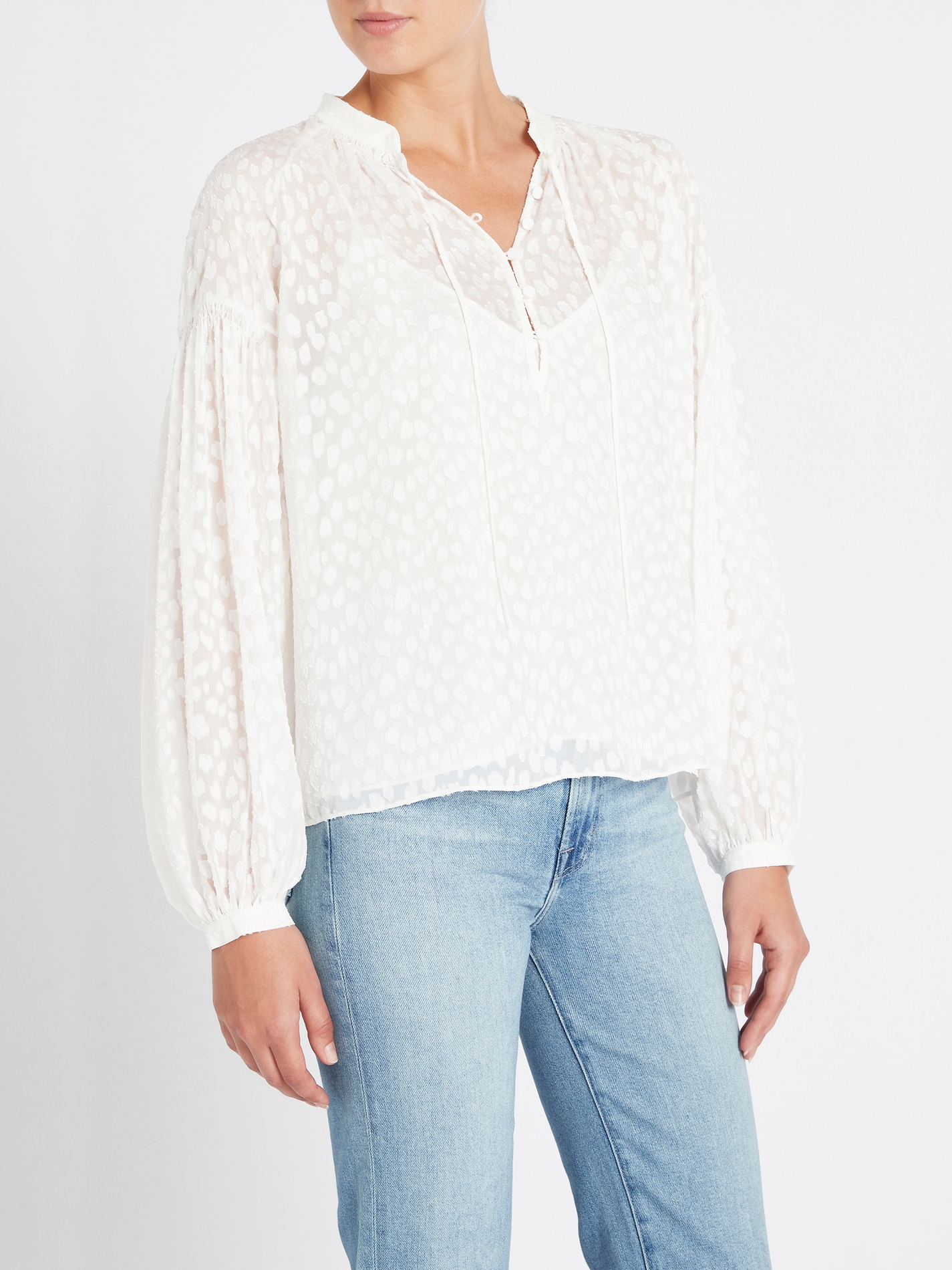 FRAME Denim Smocked Peasant Top - White | Garmentory
