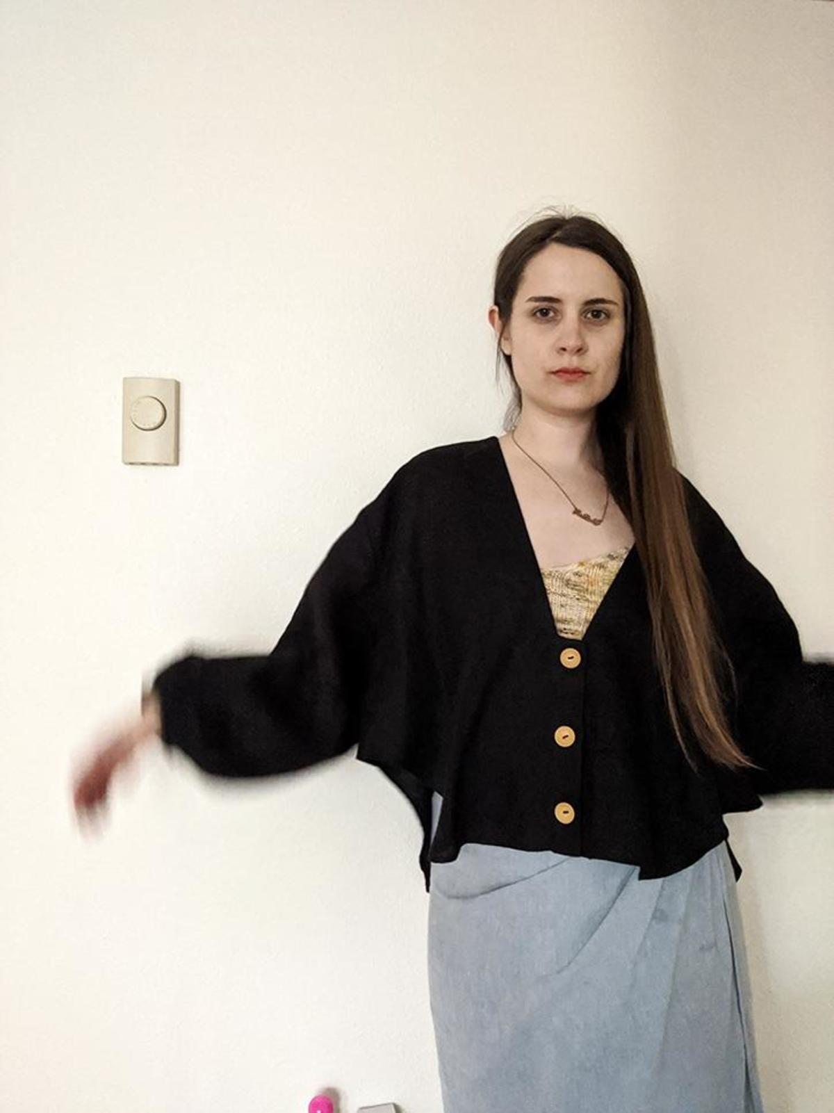 Nancy Stella Soto V-Neck Crop Button Up Shirt, Black | Garmentory