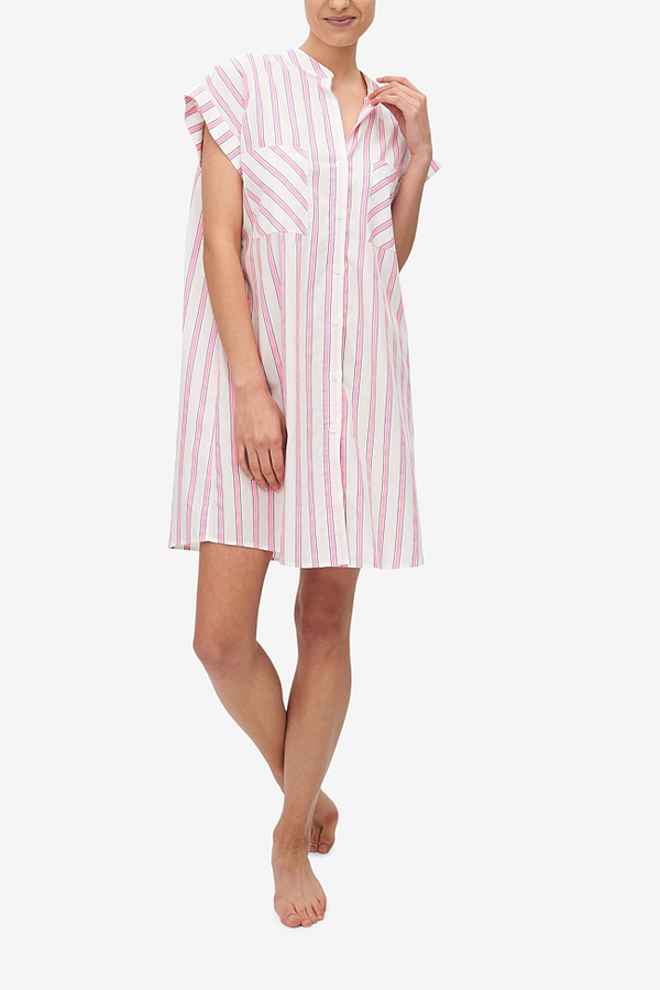 The Sleep Shirt Two Pocket Sleep Shirt Fluo - Pink Stripe | Garmentory
