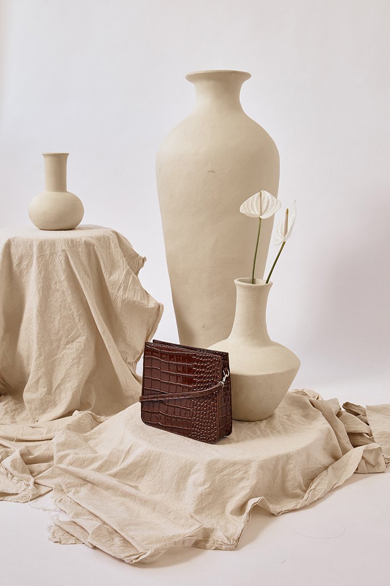 BRIE LEON Audrey Bag - Dark Brown Oily Croc | Garmentory