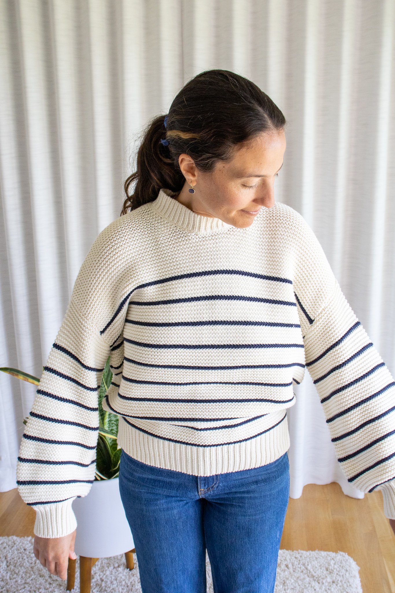 Alex Mill Chunky Button Back Sweater - Stripes Ivory/Dark Navy | Garmentory