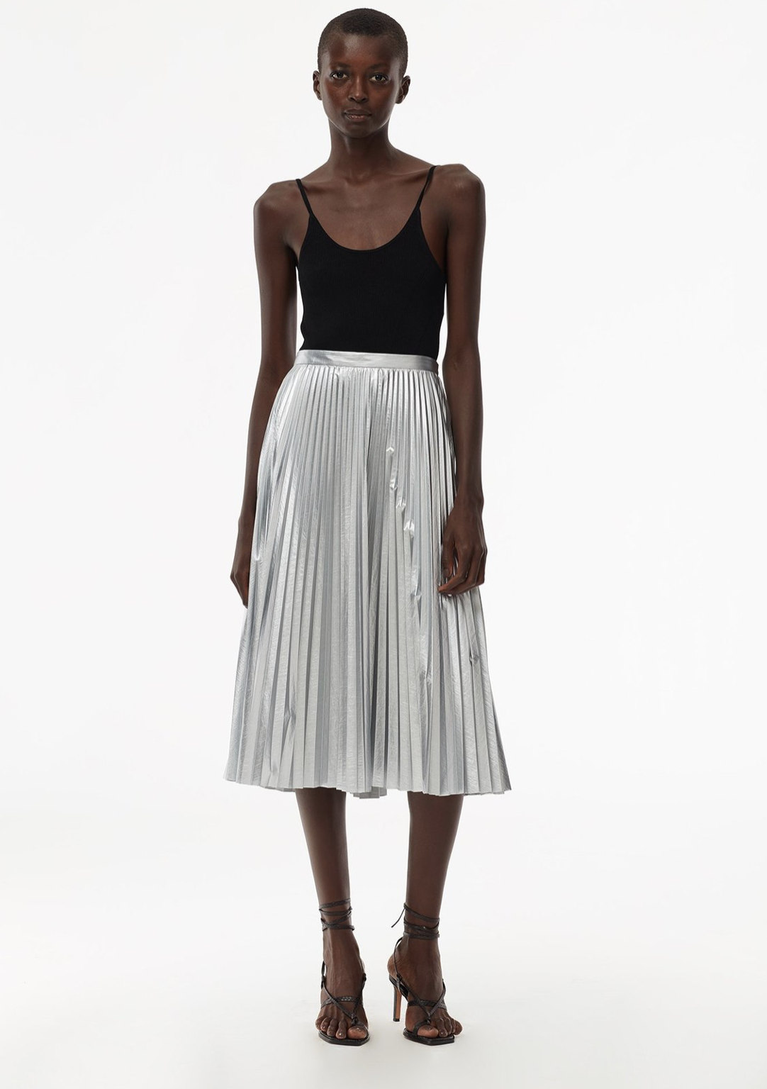 Tibi Metallic Nylon Pleated Skirt | Garmentory