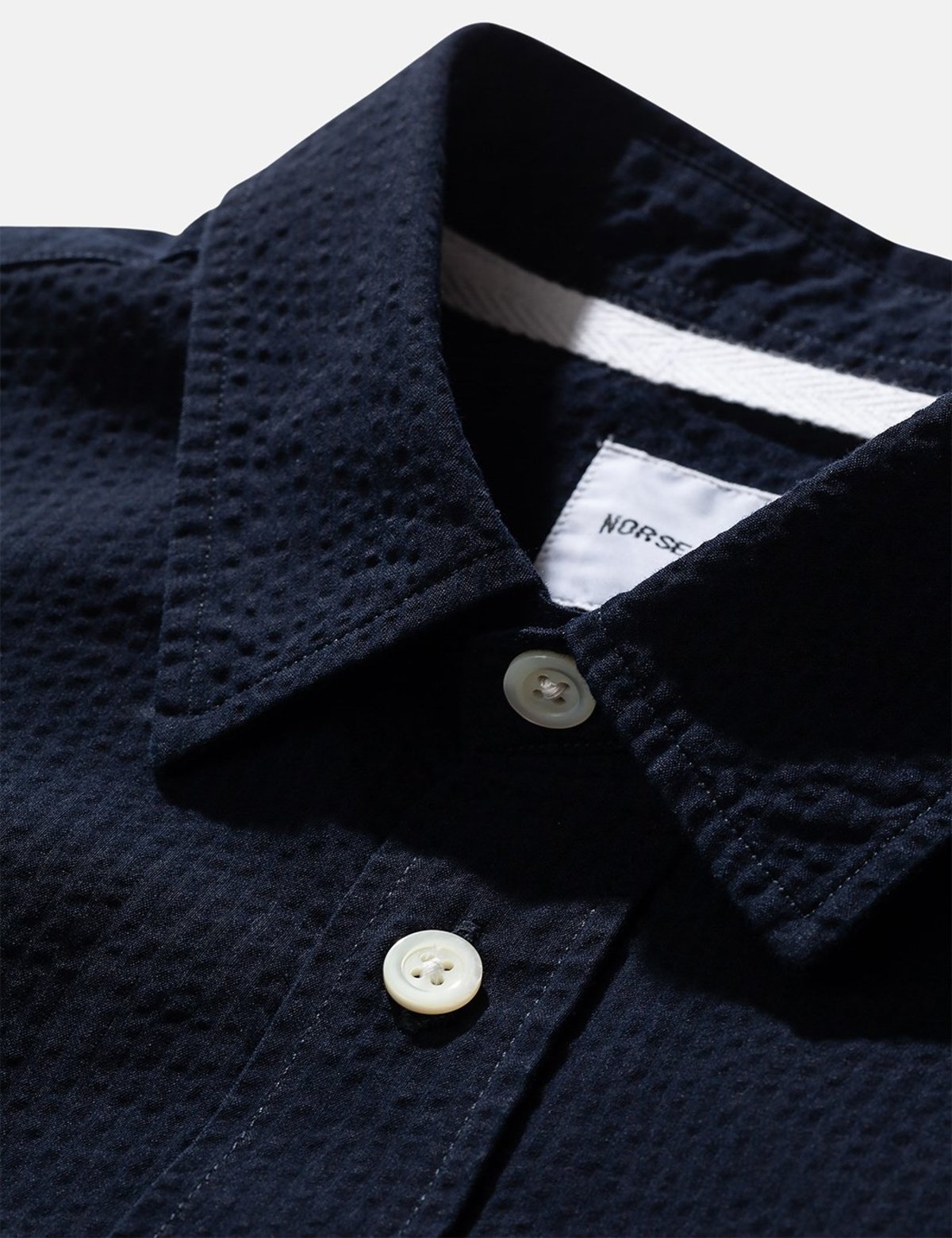 Norse Projects Thorsten Seersucker Shirt - Dark Navy Blue | Garmentory