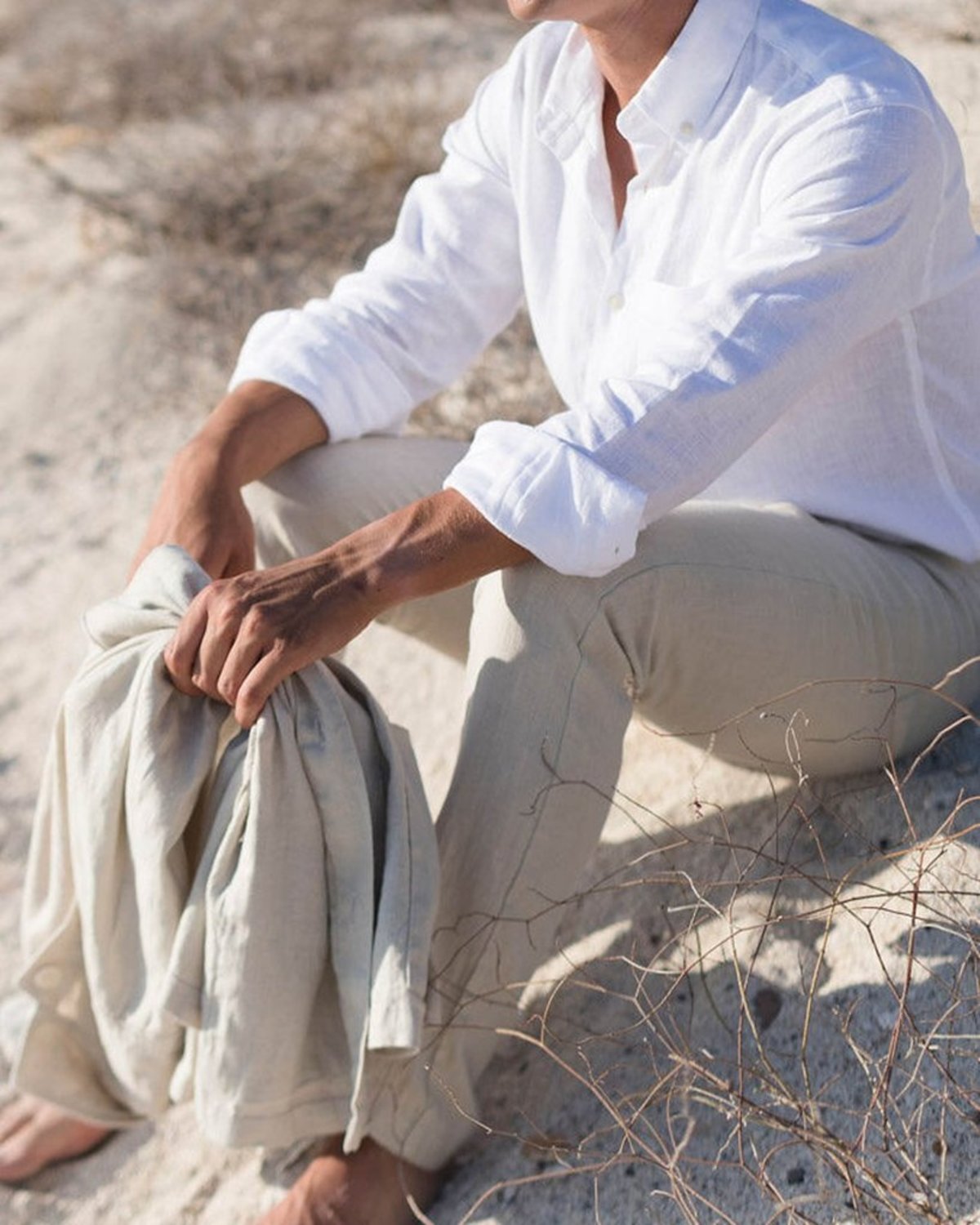 Alex Crane Cham Linen Pants - Bone | Garmentory