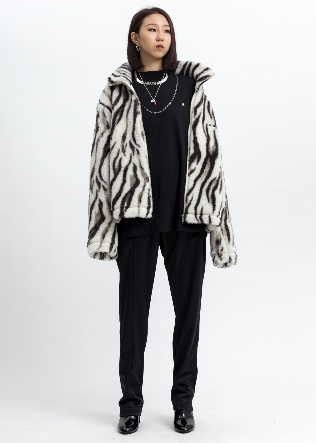 Ambush White Tiger Print Fleece Jacket | Garmentory