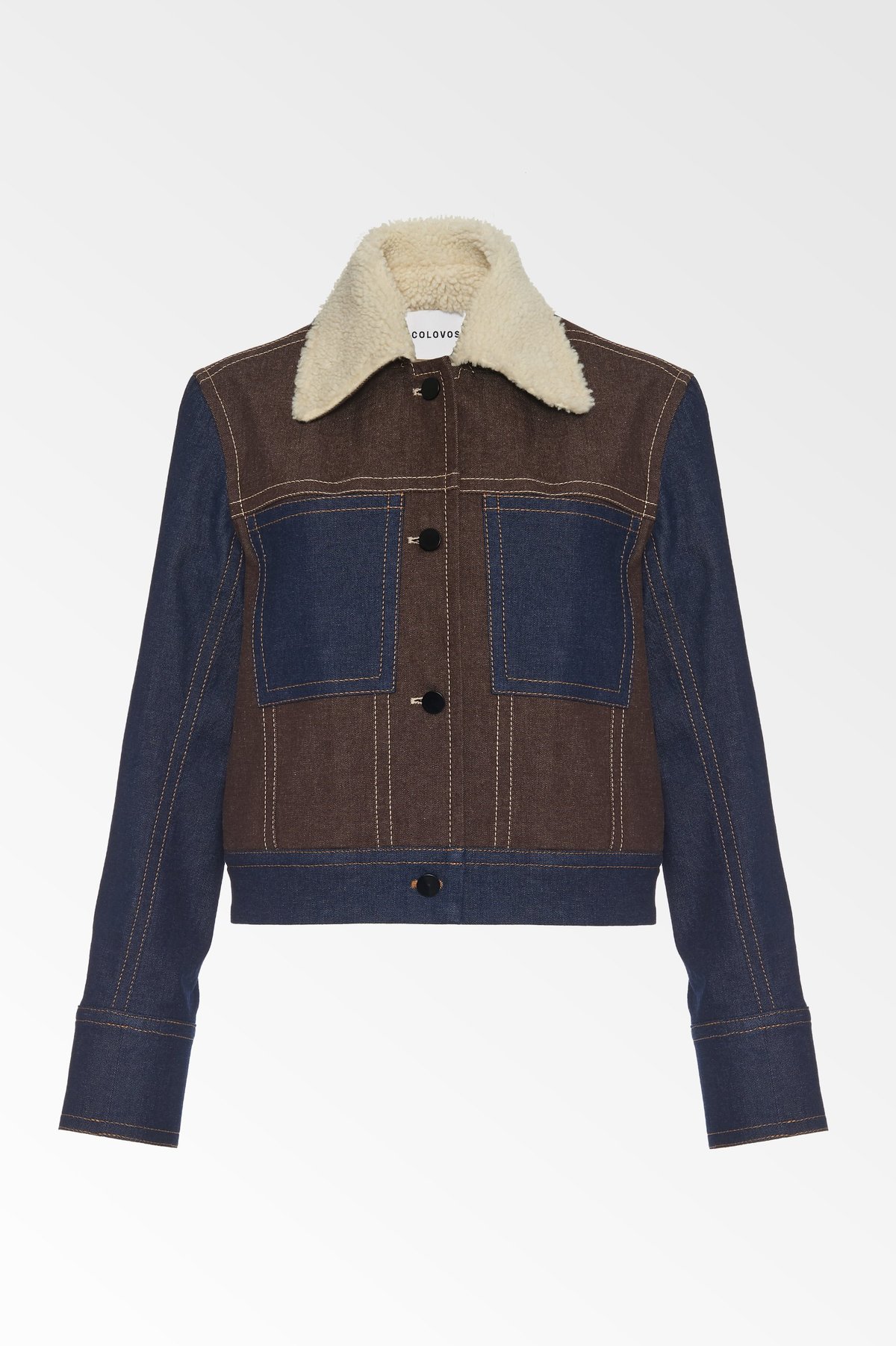Colovos Color Block Denim Jacket - Blue/Brown | Garmentory