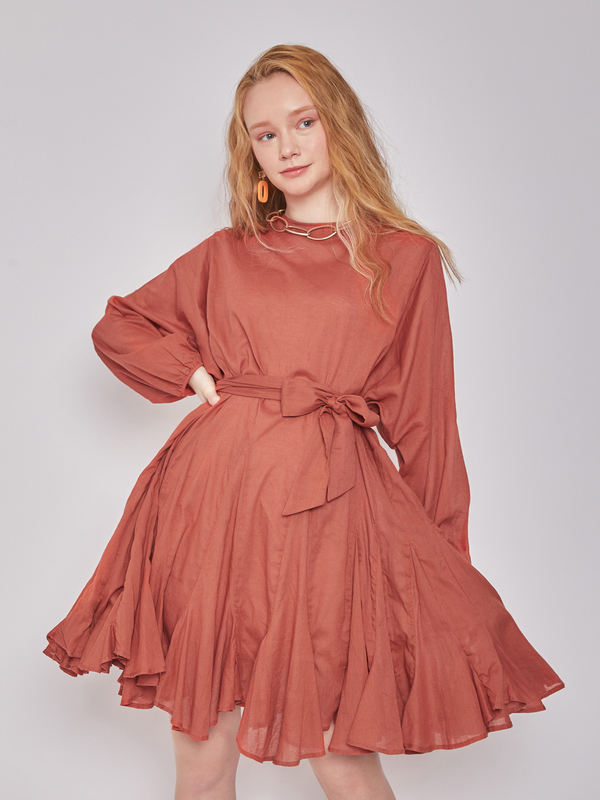 BLNC Flare Mini Cotton Dress - Rust | Garmentory