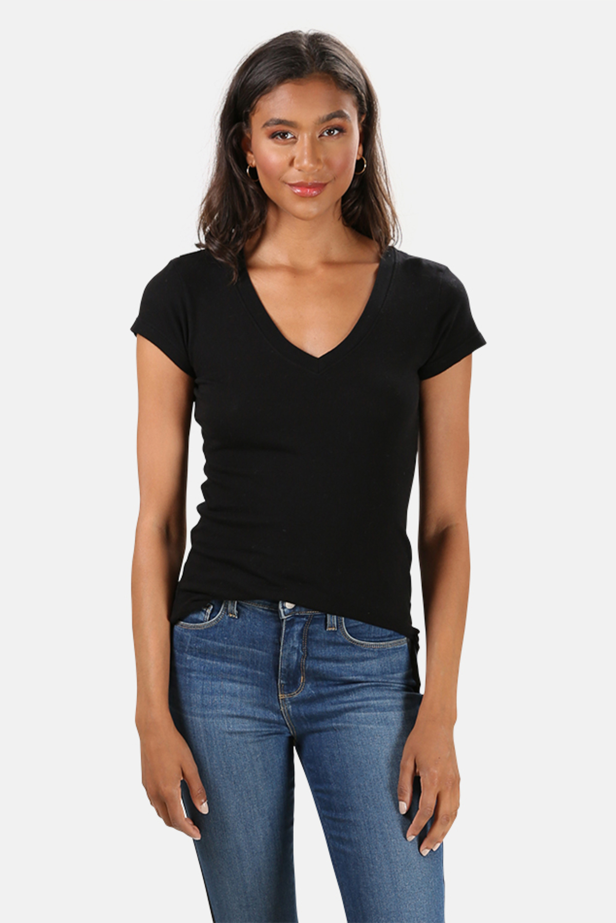 L'Agence Becca V Neck T-Shirt - Black | Garmentory