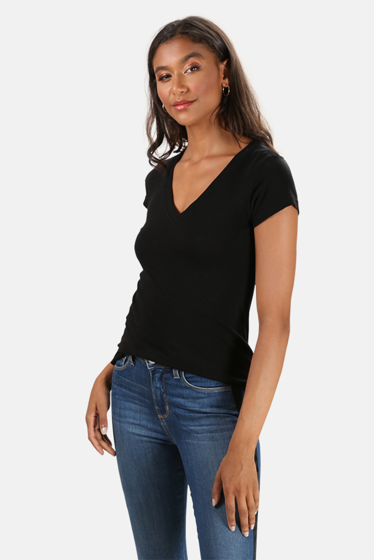 L'Agence Becca V Neck T-Shirt - Black | Garmentory