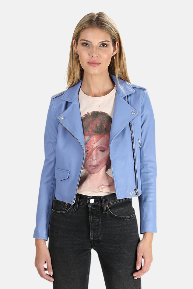 IRO Ashville Leather Jacket - Light Blue | Garmentory