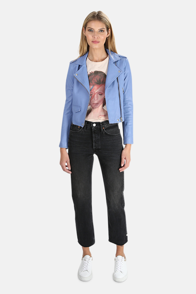 IRO Ashville Leather Jacket - Light Blue | Garmentory