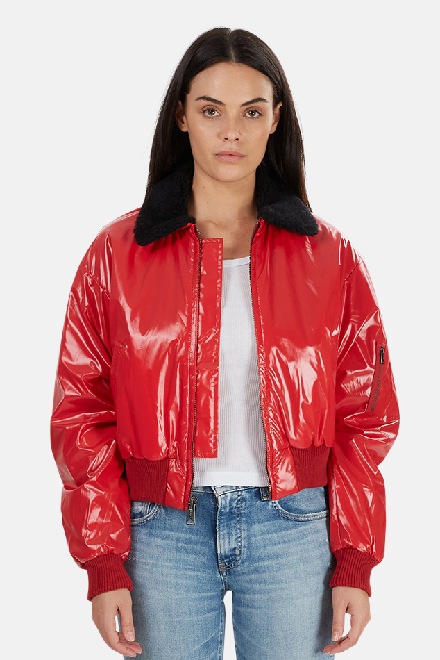R13 Cropped Garage Flight Jacket - Red | Garmentory