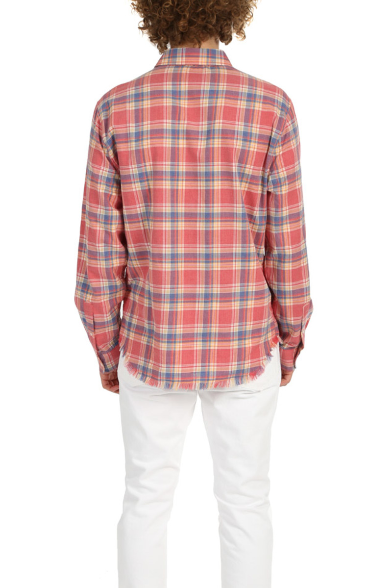 FRAME Denim Fray Hem Flannel Top - Dark Pink check | Garmentory