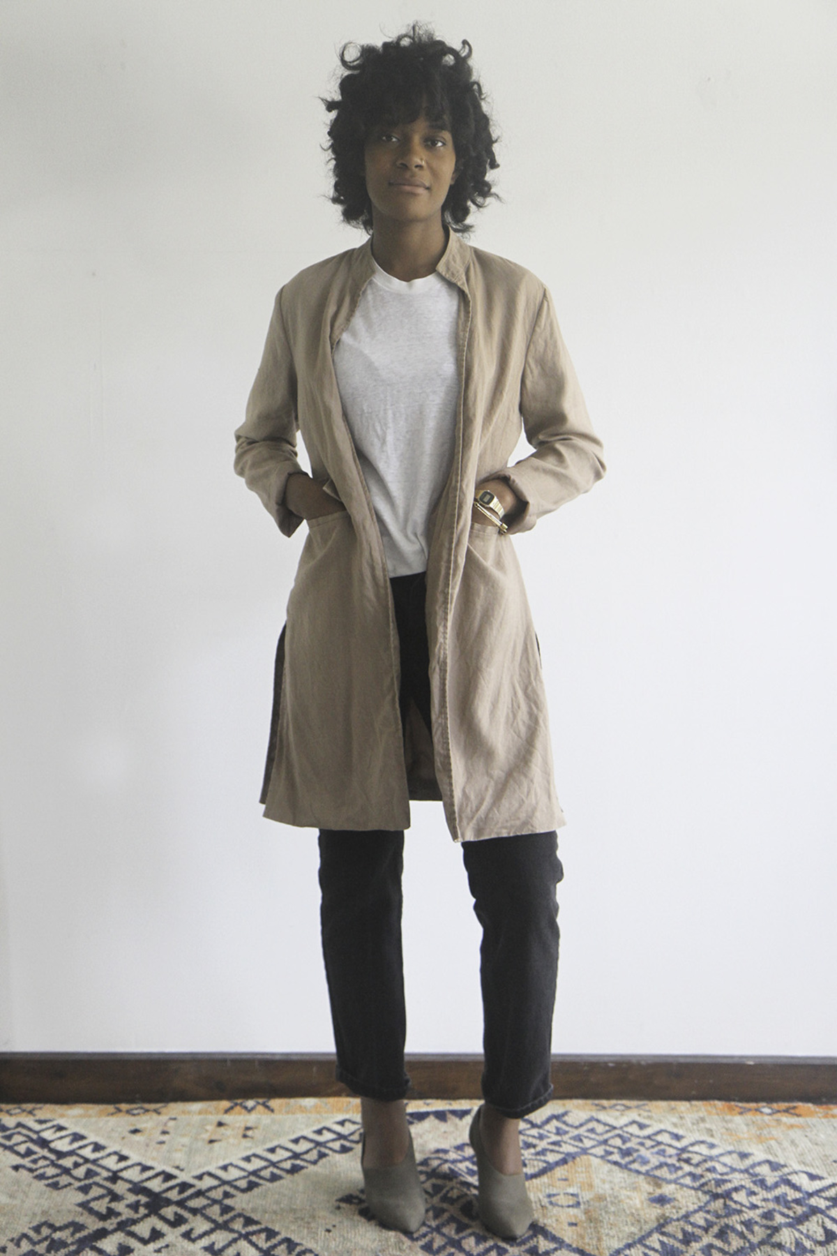 Rawson VintageBrown Linen Overcoat with Mandarin collar | Garmentory