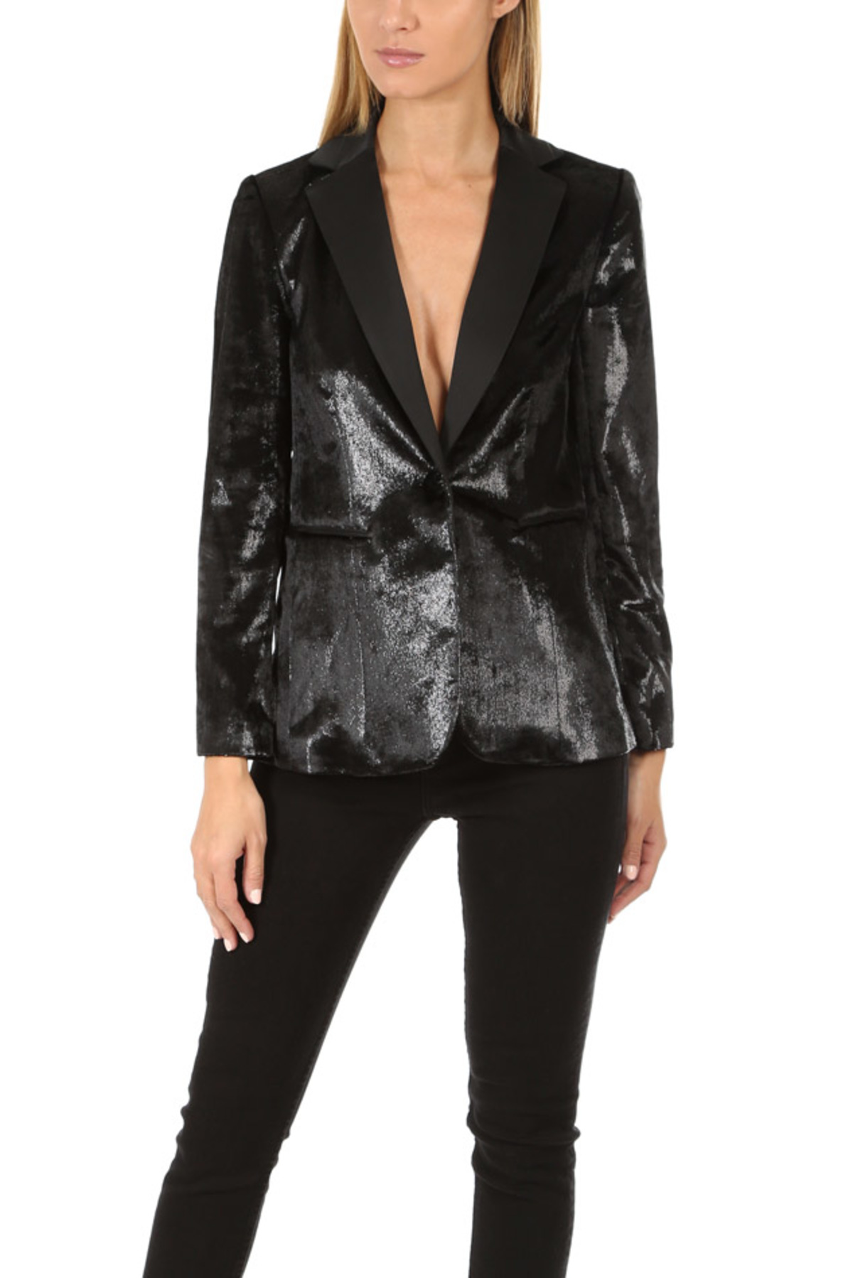 FRAME Denim Metallic Satin Blazer - Noir | Garmentory