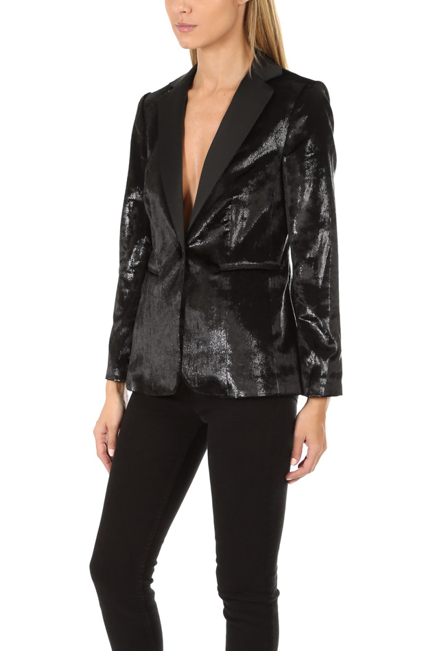 FRAME Denim Metallic Satin Blazer - Noir | Garmentory