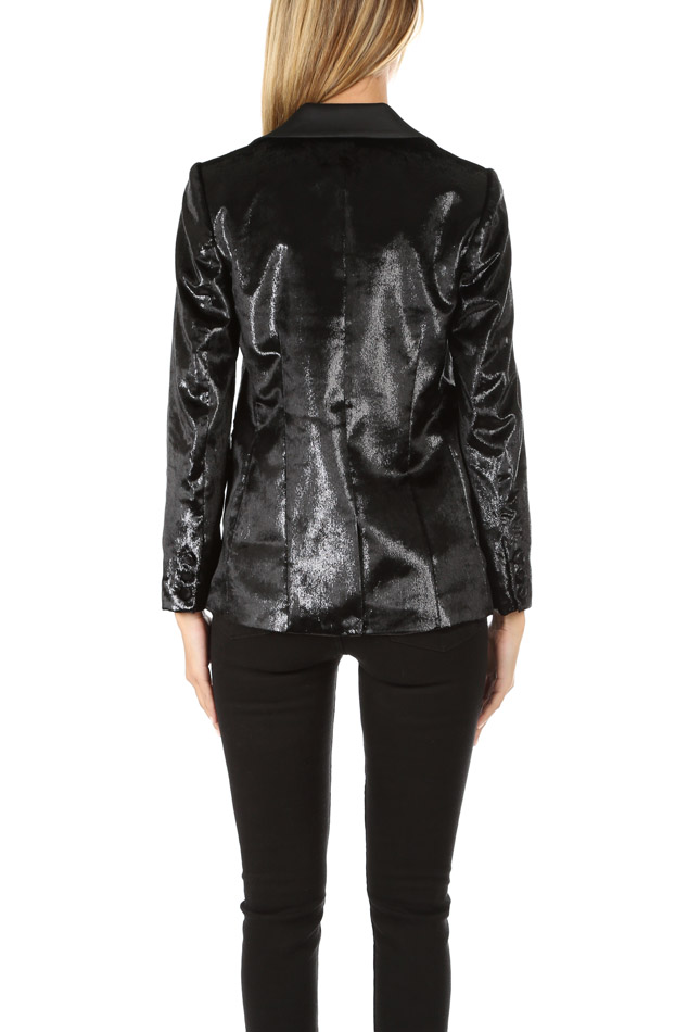 FRAME Denim Metallic Satin Blazer - Noir | Garmentory