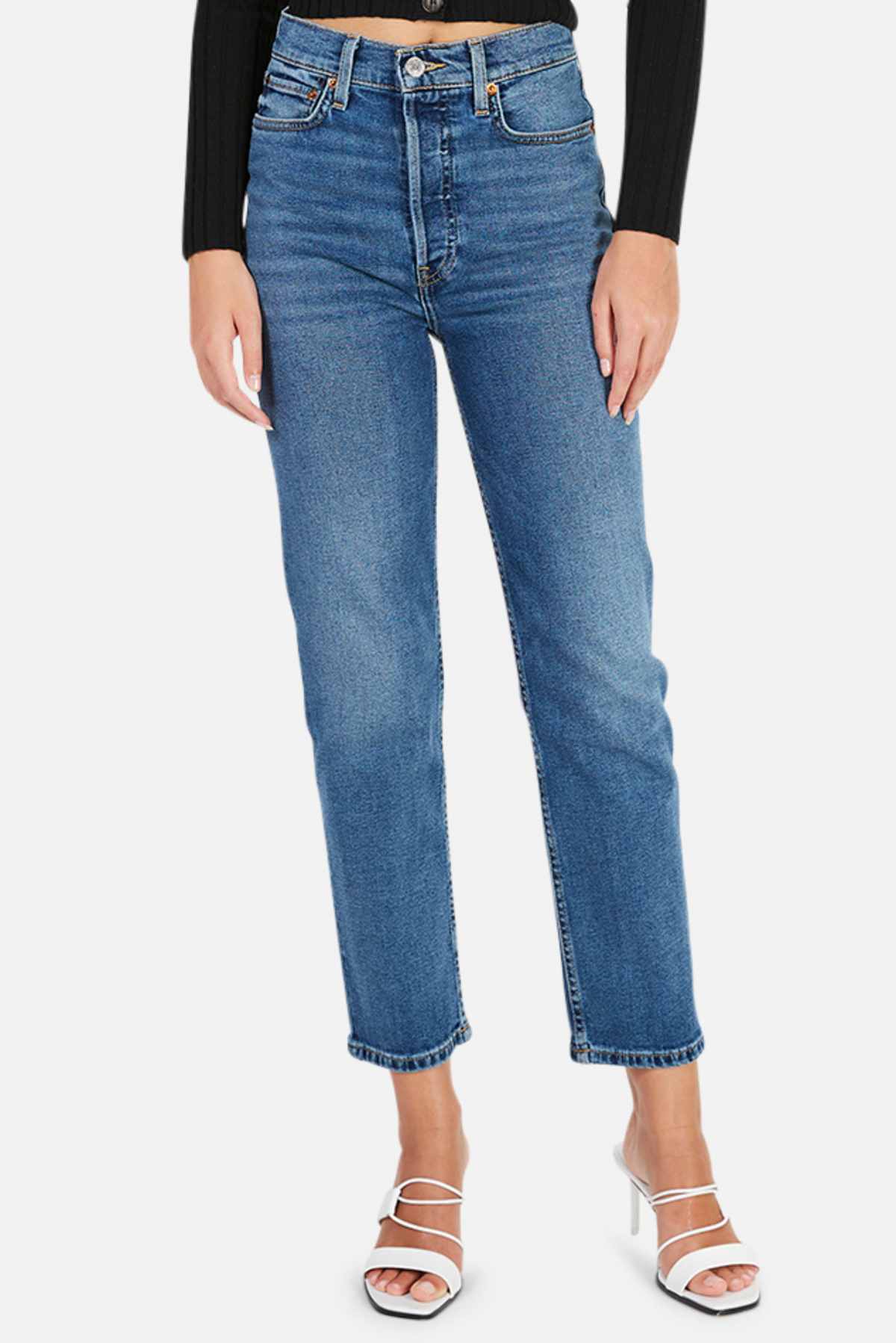 RE/DONE 70s Ultra High Rise Stove Pipe Jeans - Medium Blue | Garmentory