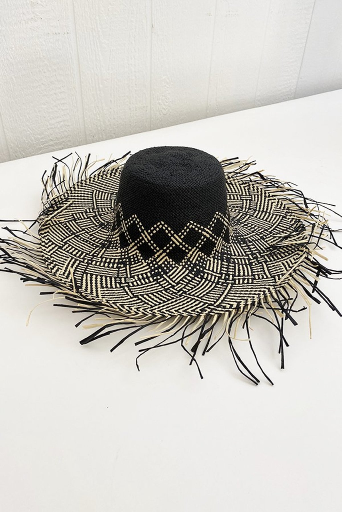 Criss Cross Fringe Hat, Black Natural | Garmentory